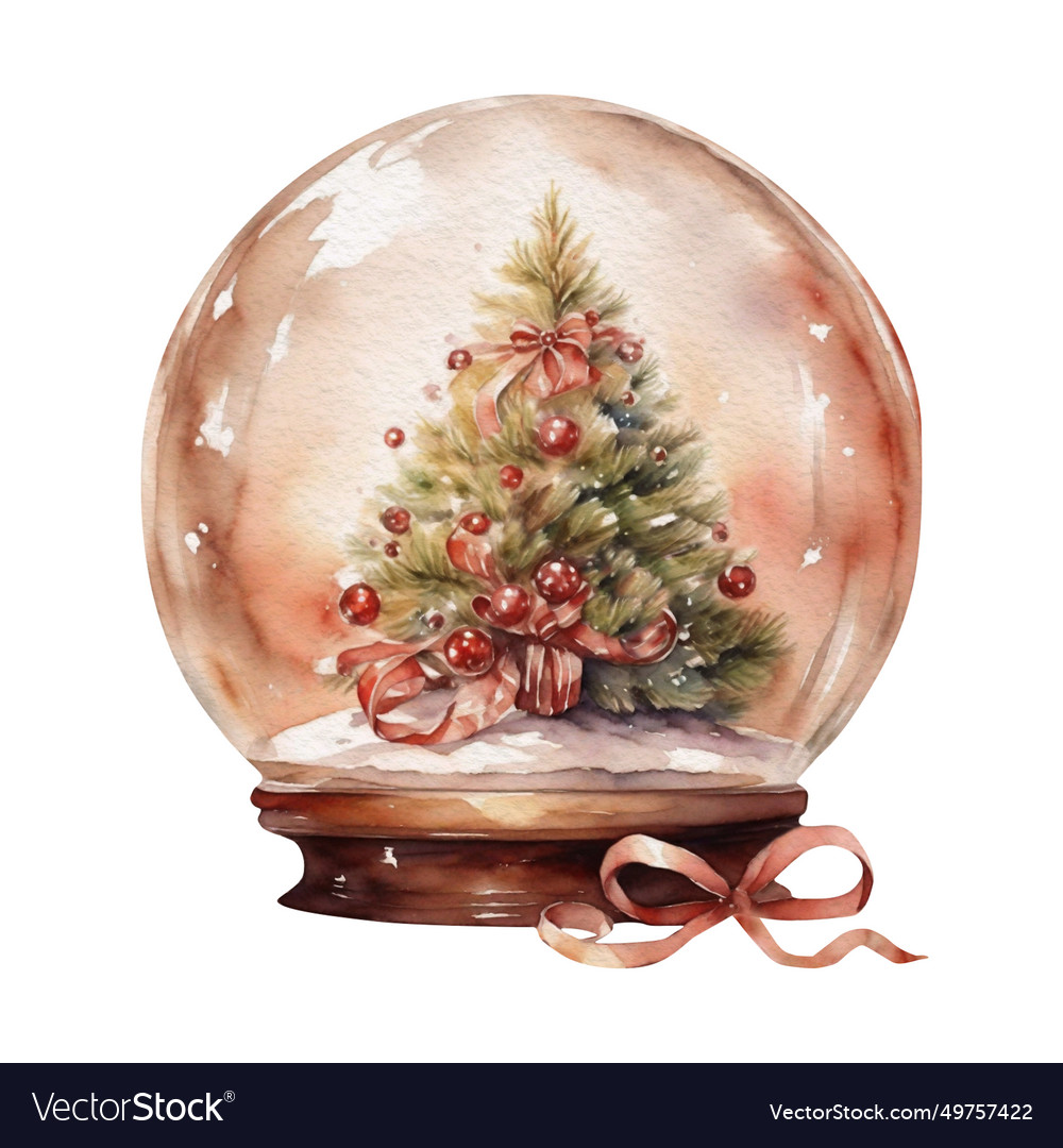 Watercolor christmas snow globe with christmas Vector Image