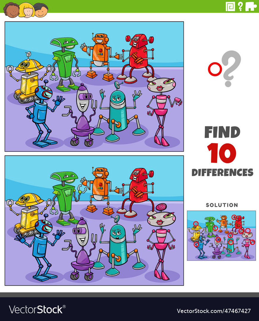 Differences activity with cartoon robots Vector Image