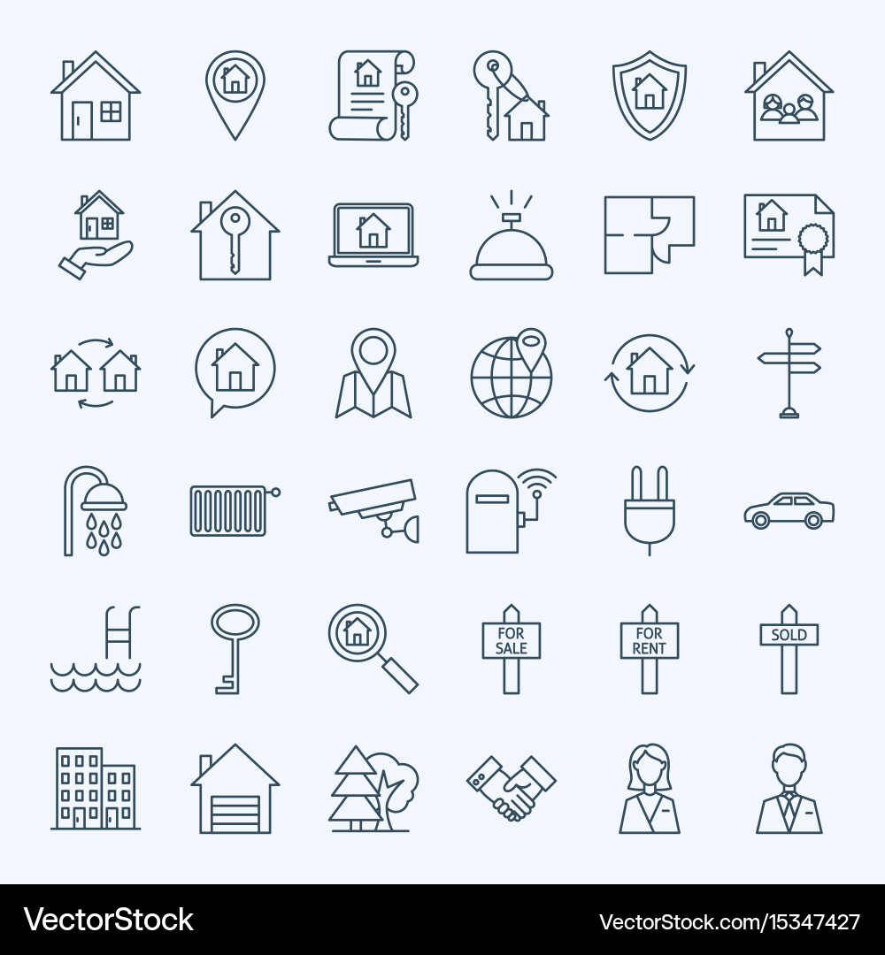 Line real estate icons Royalty Free Vector Image