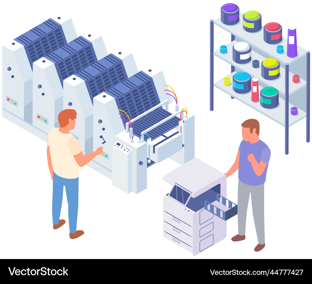 People working with equipment and shelving Vector Image
