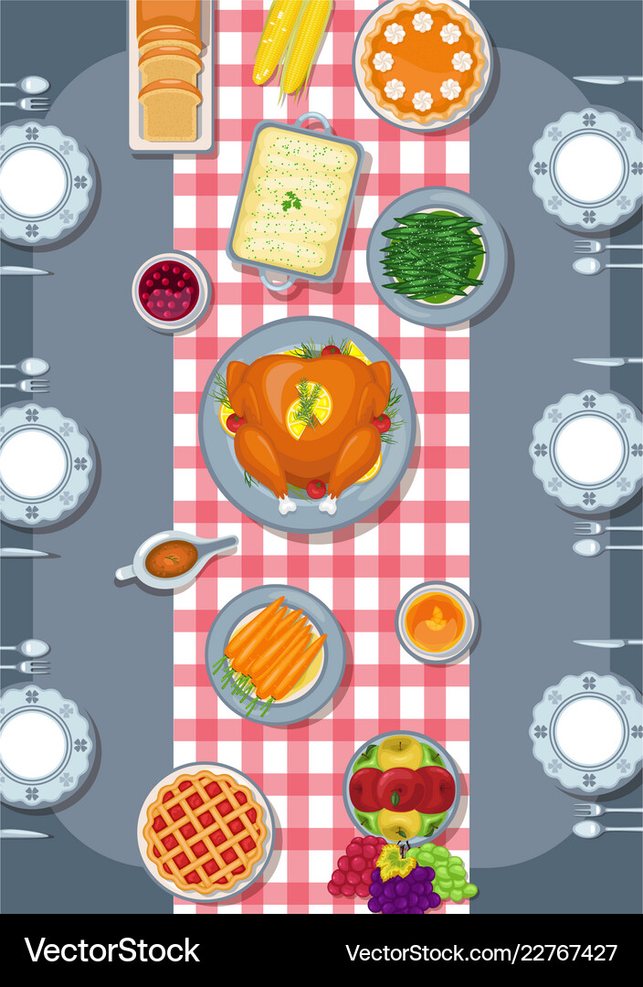 Thanksgiving meal on table thanksgiving greet Vector Image