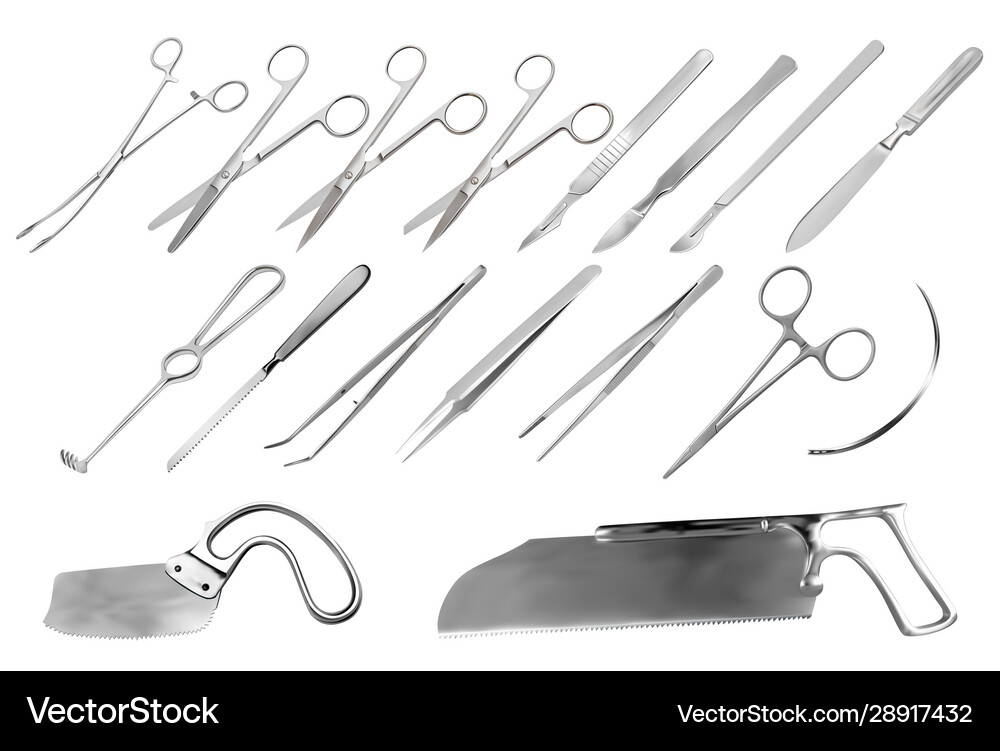 A set surgical instruments tweezers scalpels Vector Image
