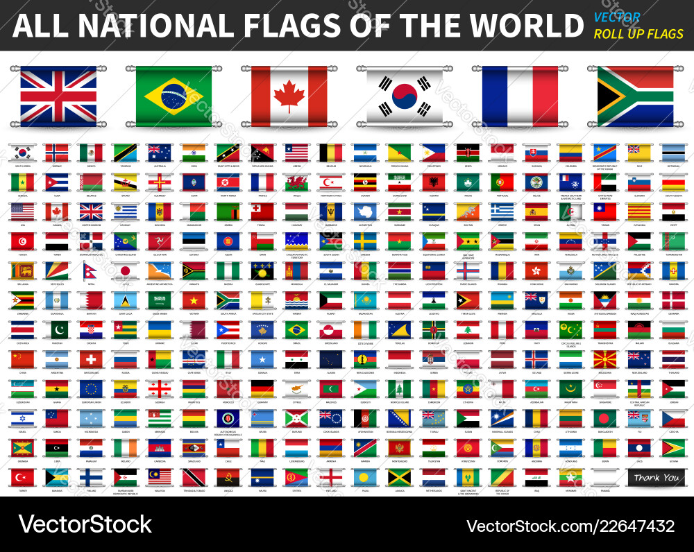 All official national flags world roll up Vector Image