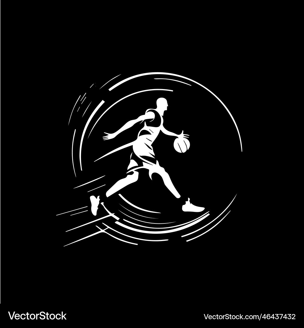 Basketball player white emblem running dribbling Vector Image