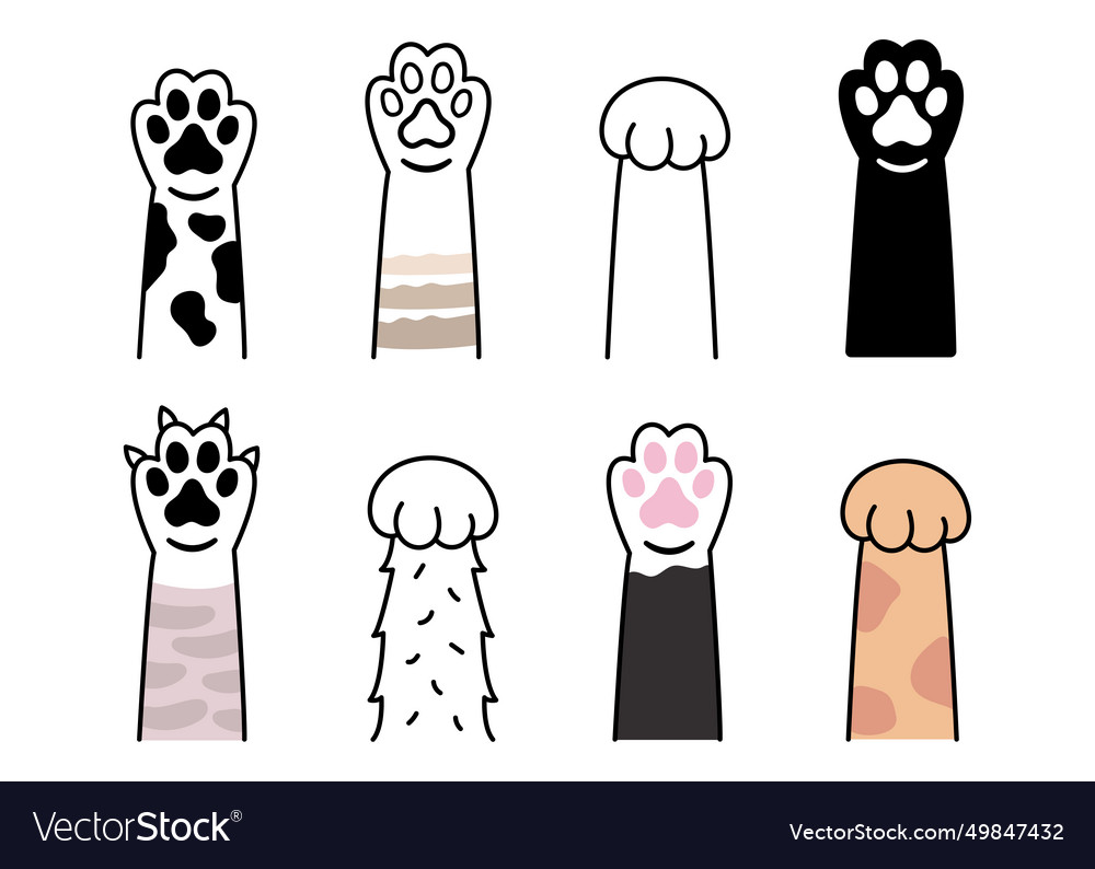 Cat paw collection stickers cat breed Royalty Free Vector
