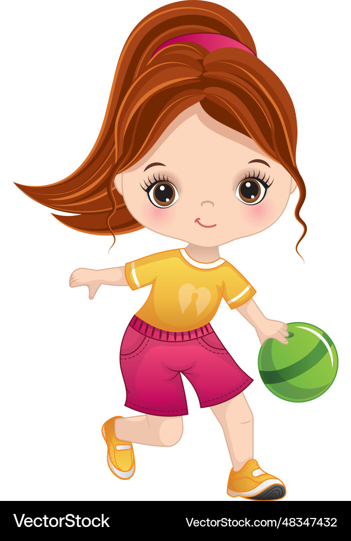 Cute little girl playing bowling Royalty Free Vector Image