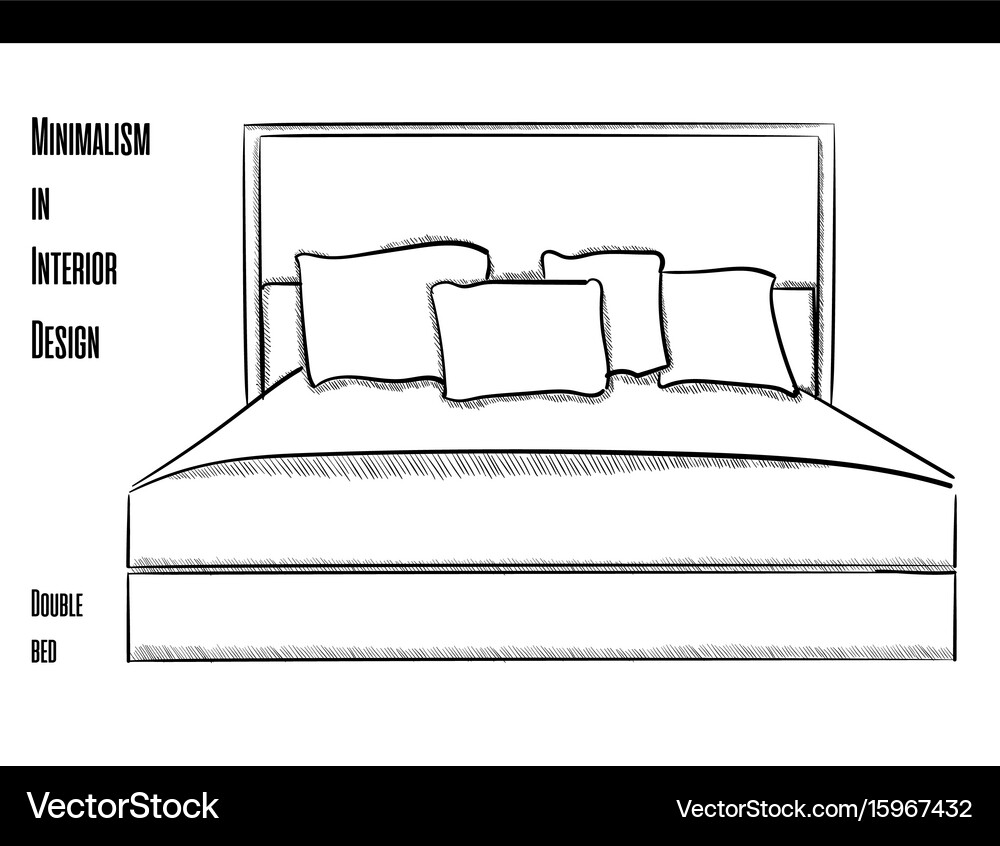 Double bed with pillows in a contour on white Vector Image