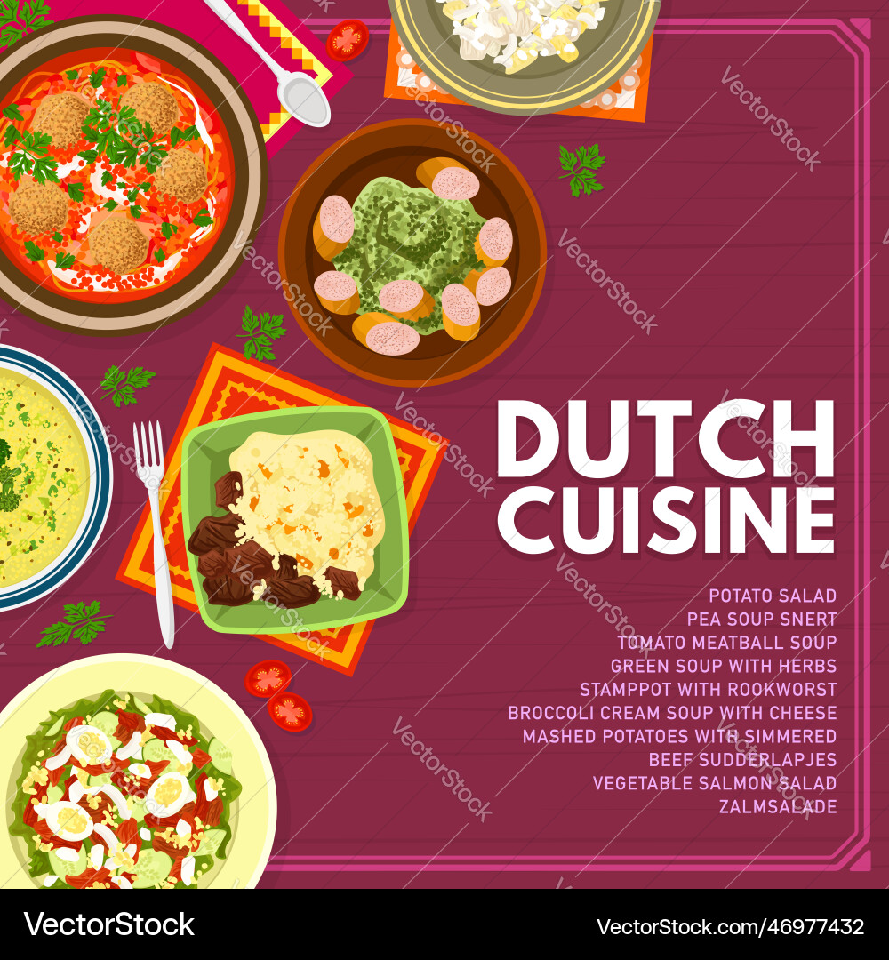 Dutch cuisine menu cover page template Royalty Free Vector