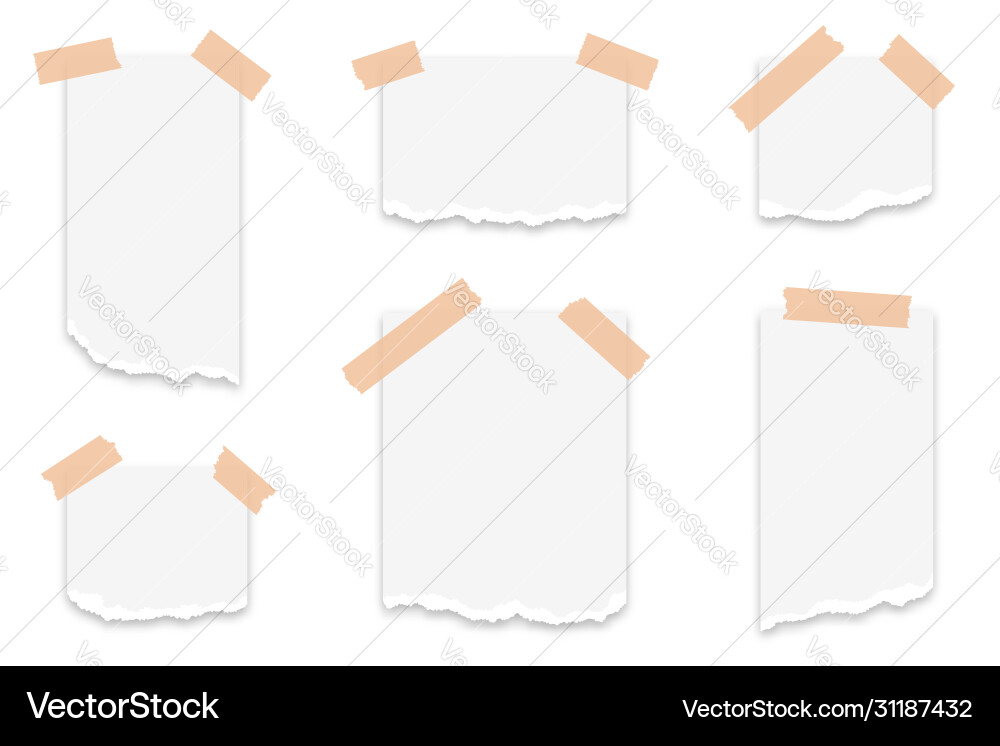 Torn paper scraps attached with adhesive tape set Vector Image