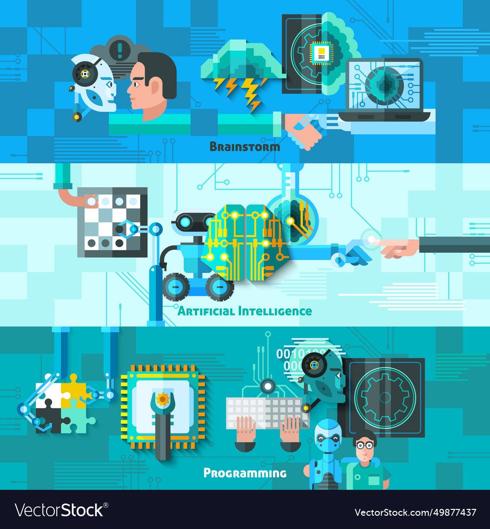 Artificial intelligence banners set Royalty Free Vector