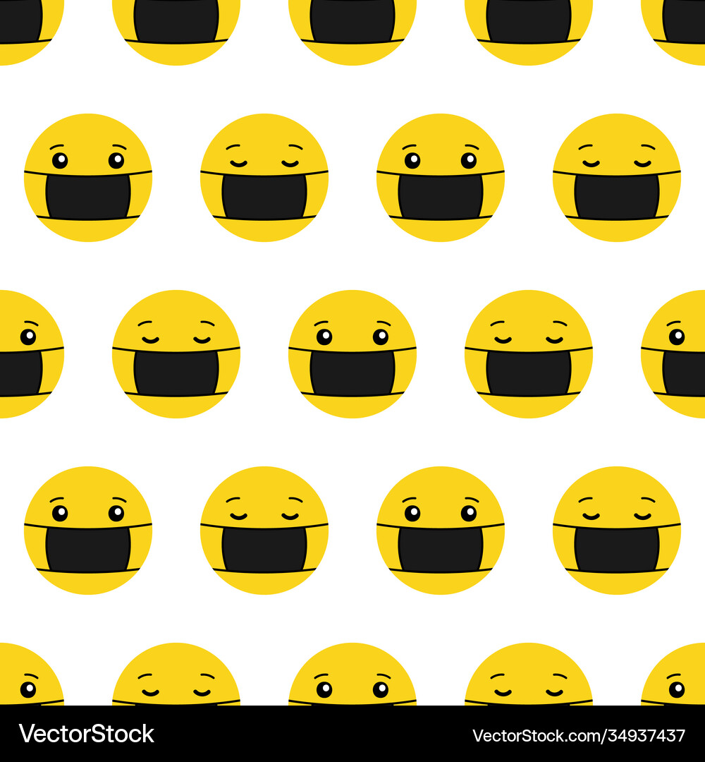 Cartoon yellow smiling balls in masks pattern Vector Image