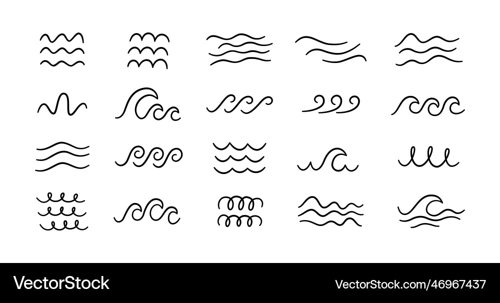 Doodle sea wave icons hand drawn simple wavy Vector Image