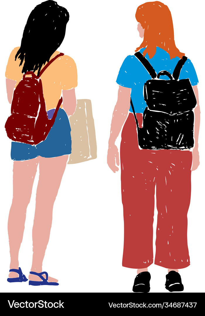 Drawings two students girls outdoors on summer Vector Image