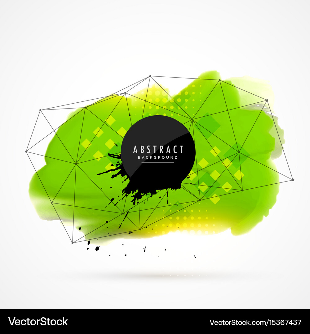 Green watercolor grunge with wireframe mesh Vector Image