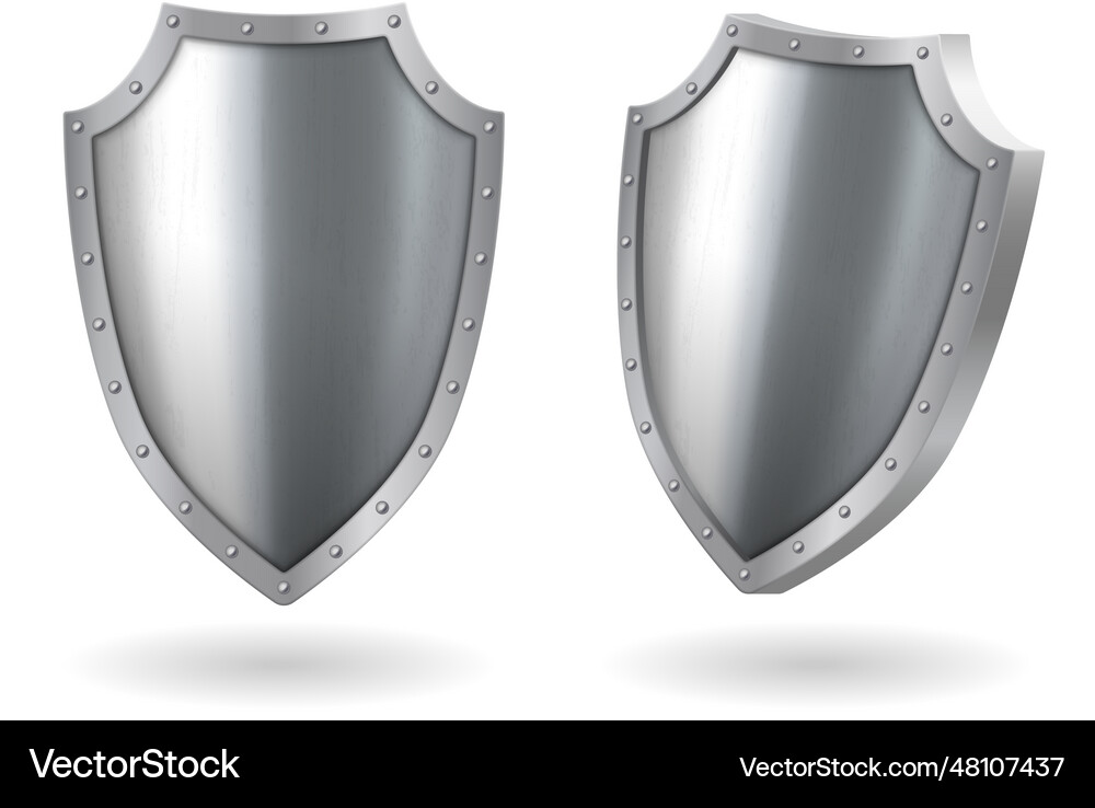 Metal steel shield realistic icon side Royalty Free Vector