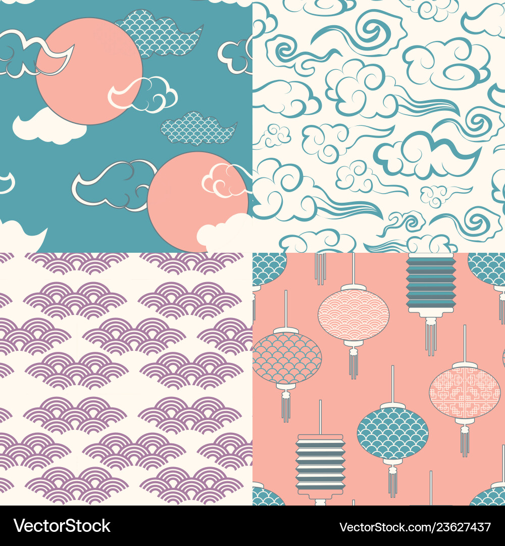 Set of chinese seamless patterns and Royalty Free Vector
