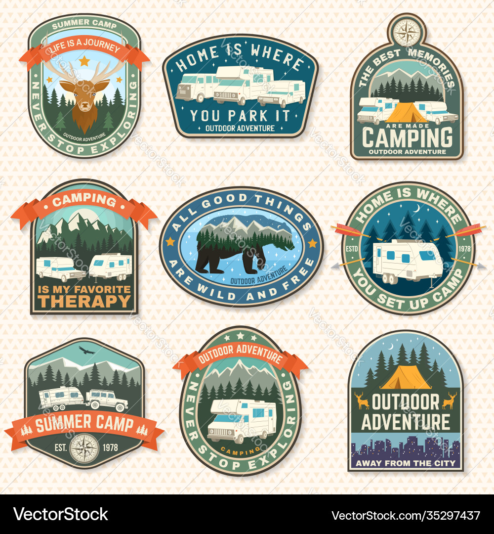 Set rv camping badges patches concept Royalty Free Vector