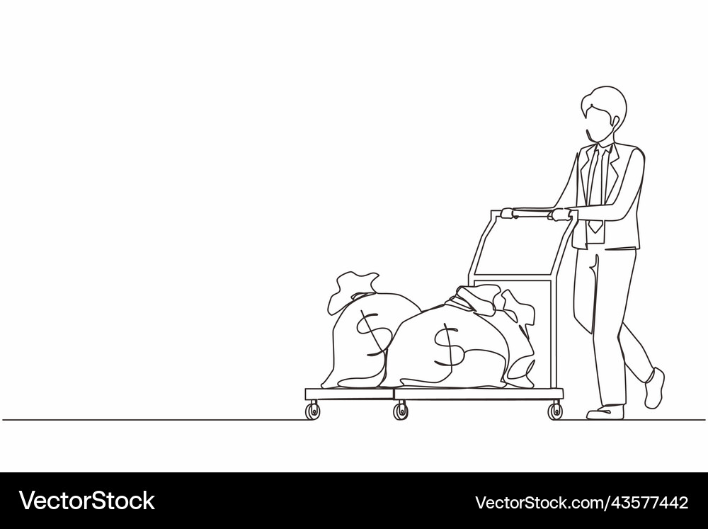 Continuous one line drawing businessman push cart Vector Image