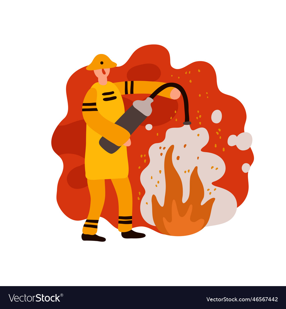 Firefighter flat composition Royalty Free Vector Image