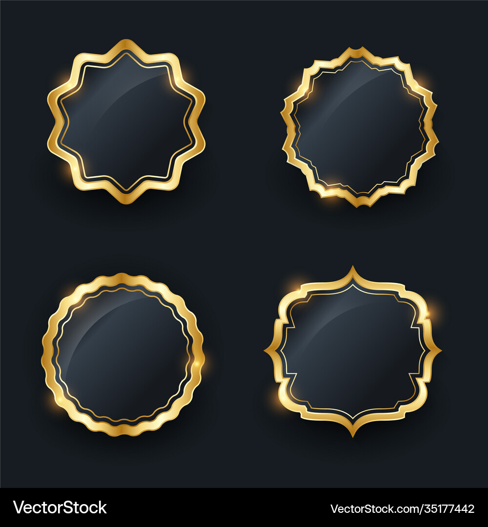 Golden glossy frame on dark background collection Vector Image