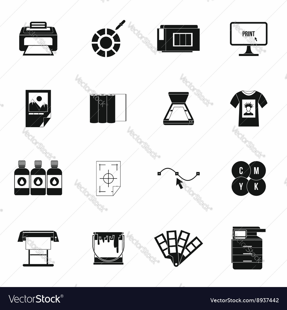 Printing icons set simple style Royalty Free Vector Image