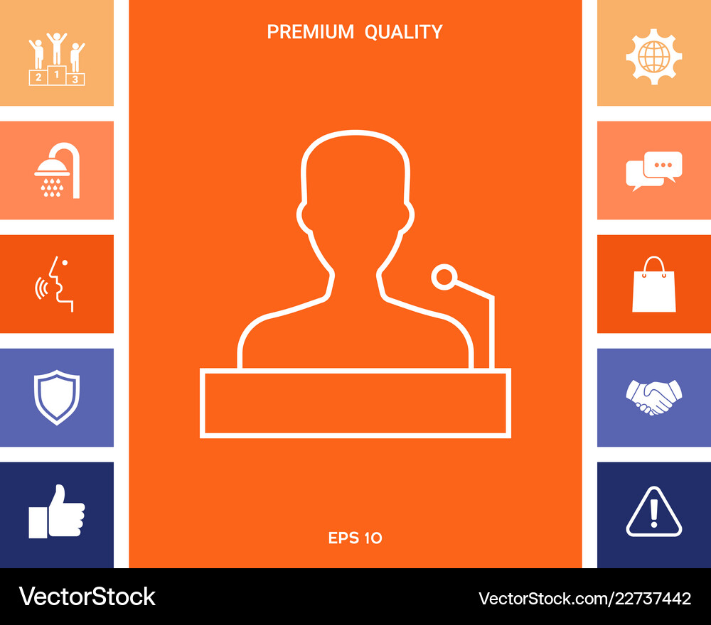 Speaker orator speaking from tribune - line icon Vector Image