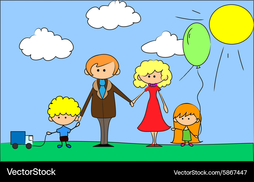 Cartoon family on background Royalty Free Vector Image