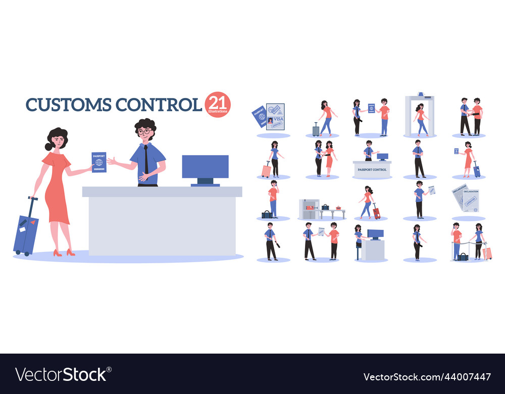 Customs control icon set Royalty Free Vector Image