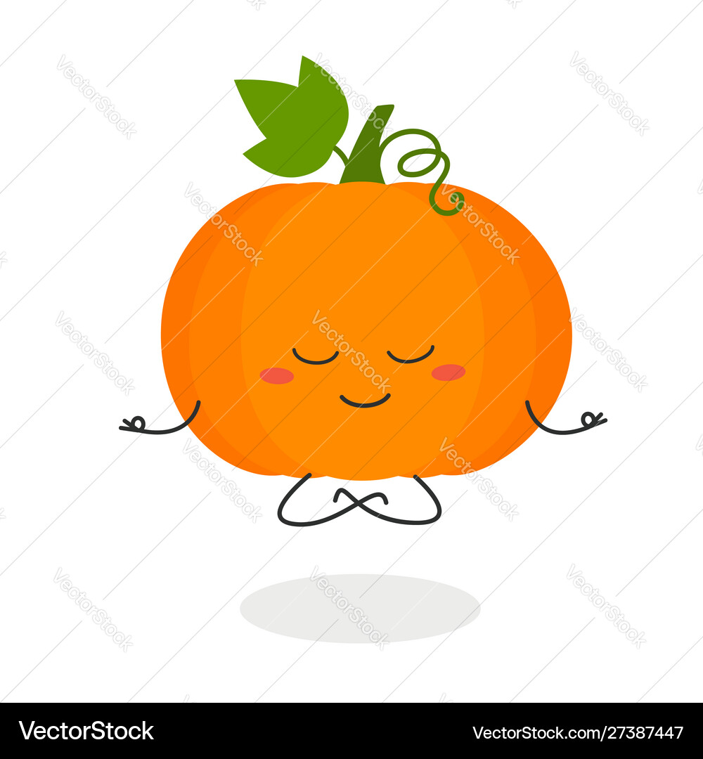Funny cartoon pumpkin doing meditation Royalty Free Vector