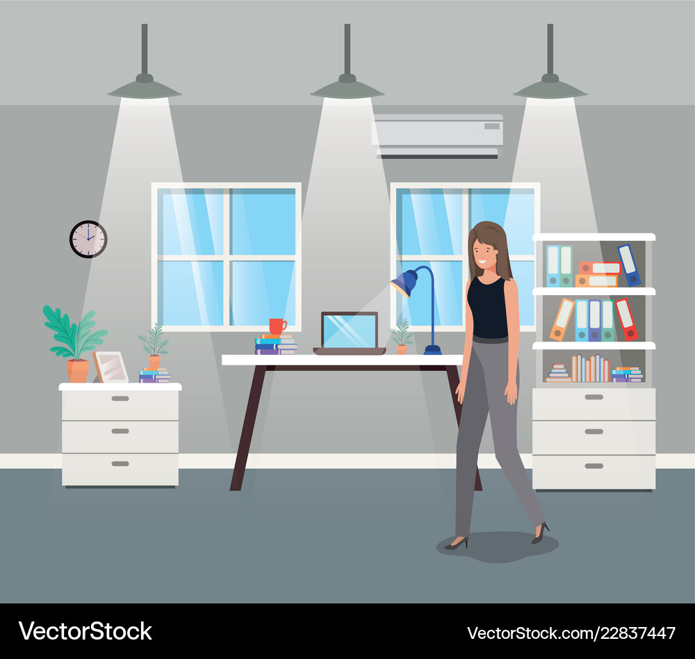 Modern office with businesswoman Royalty Free Vector Image