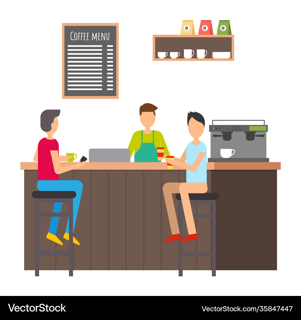 People relax in cafeteria drink coffee Royalty Free Vector