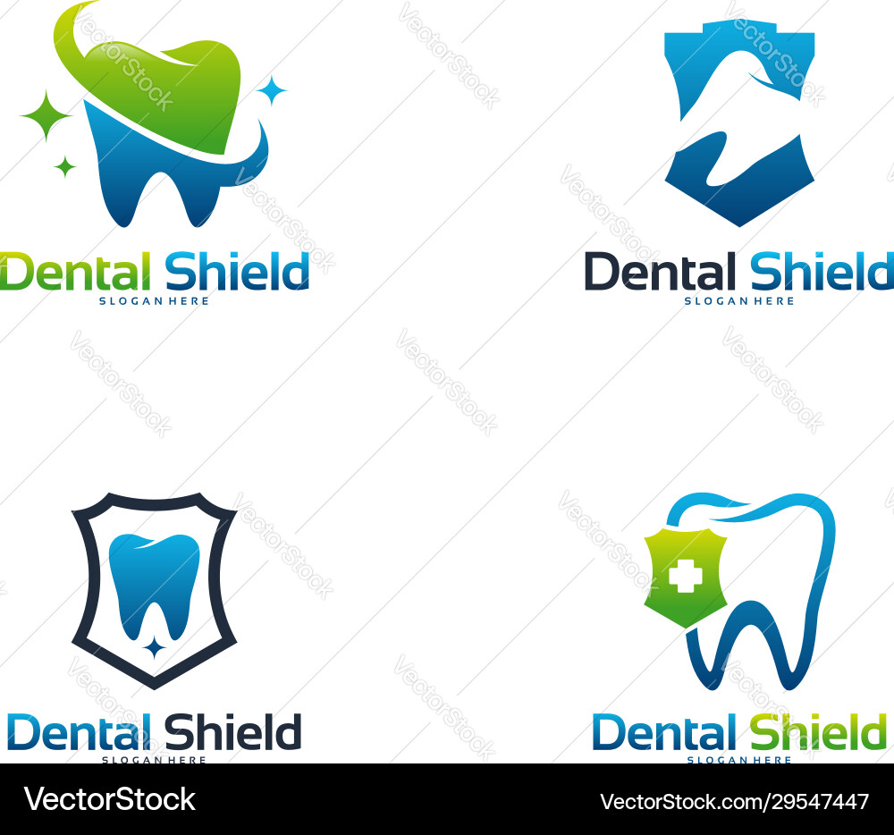 Set dental shield logo designs concept dental Vector Image