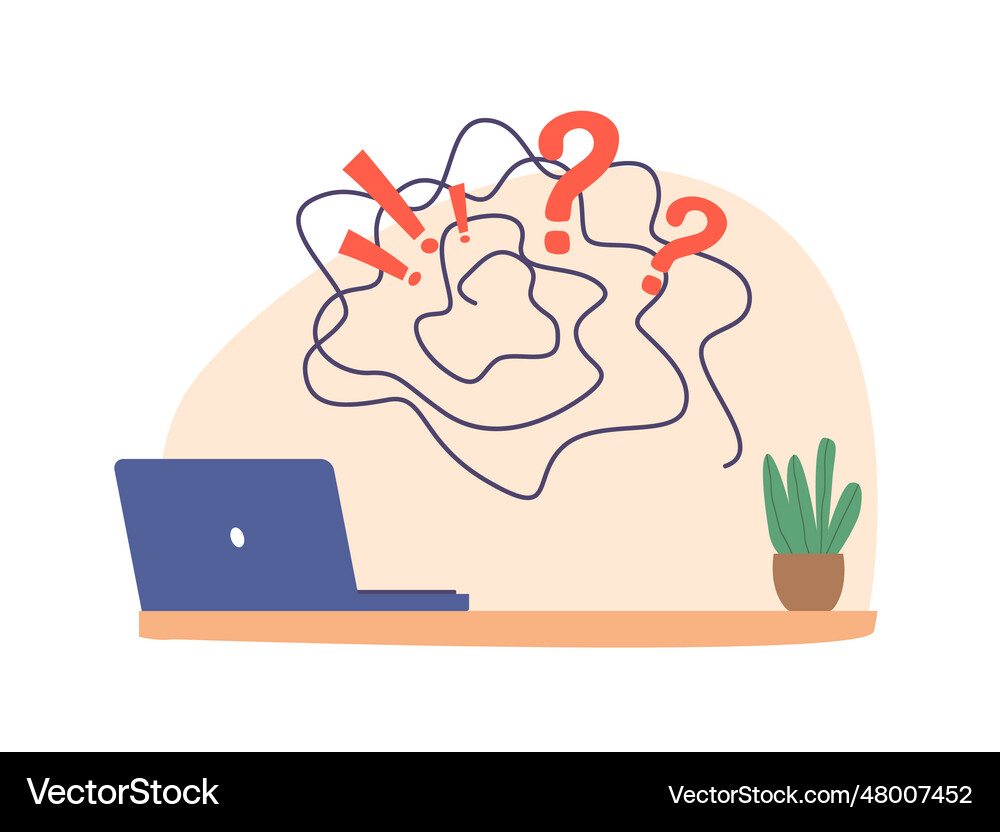 Concept of life problems desk with laptop Vector Image