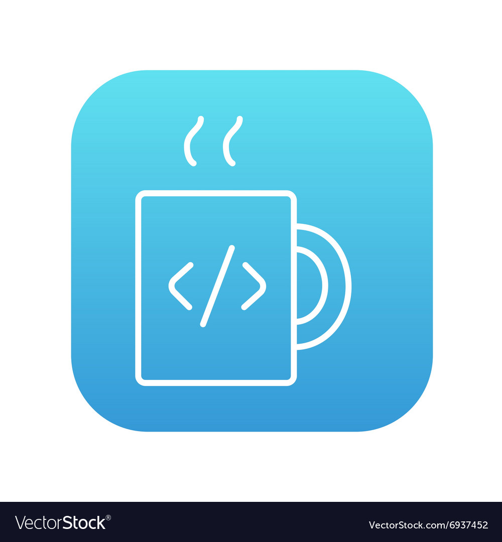 Cup of coffee with code sign line icon Royalty Free Vector
