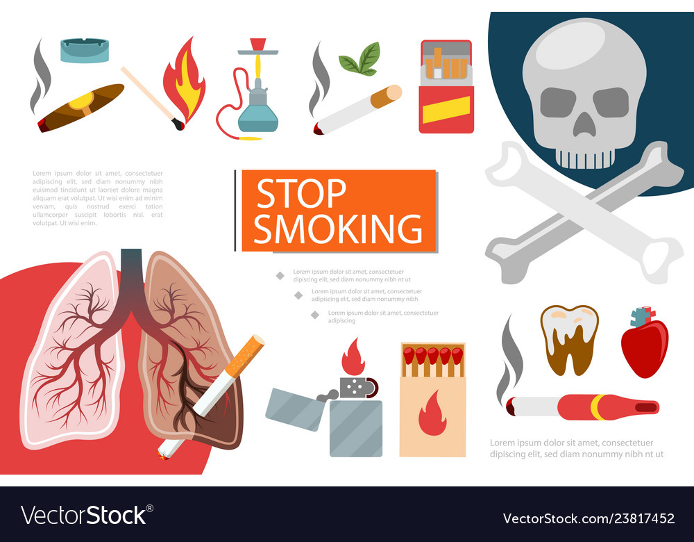 Flat stop smoking elements composition Royalty Free Vector