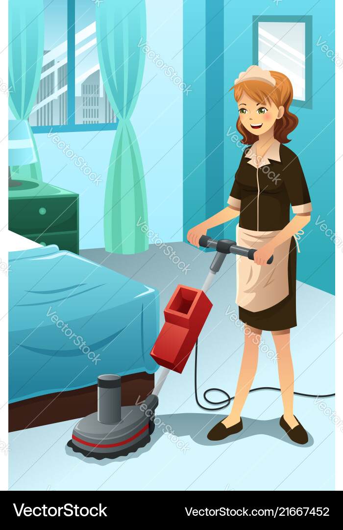 Hotel janitor cleaning hotel room Royalty Free Vector Image