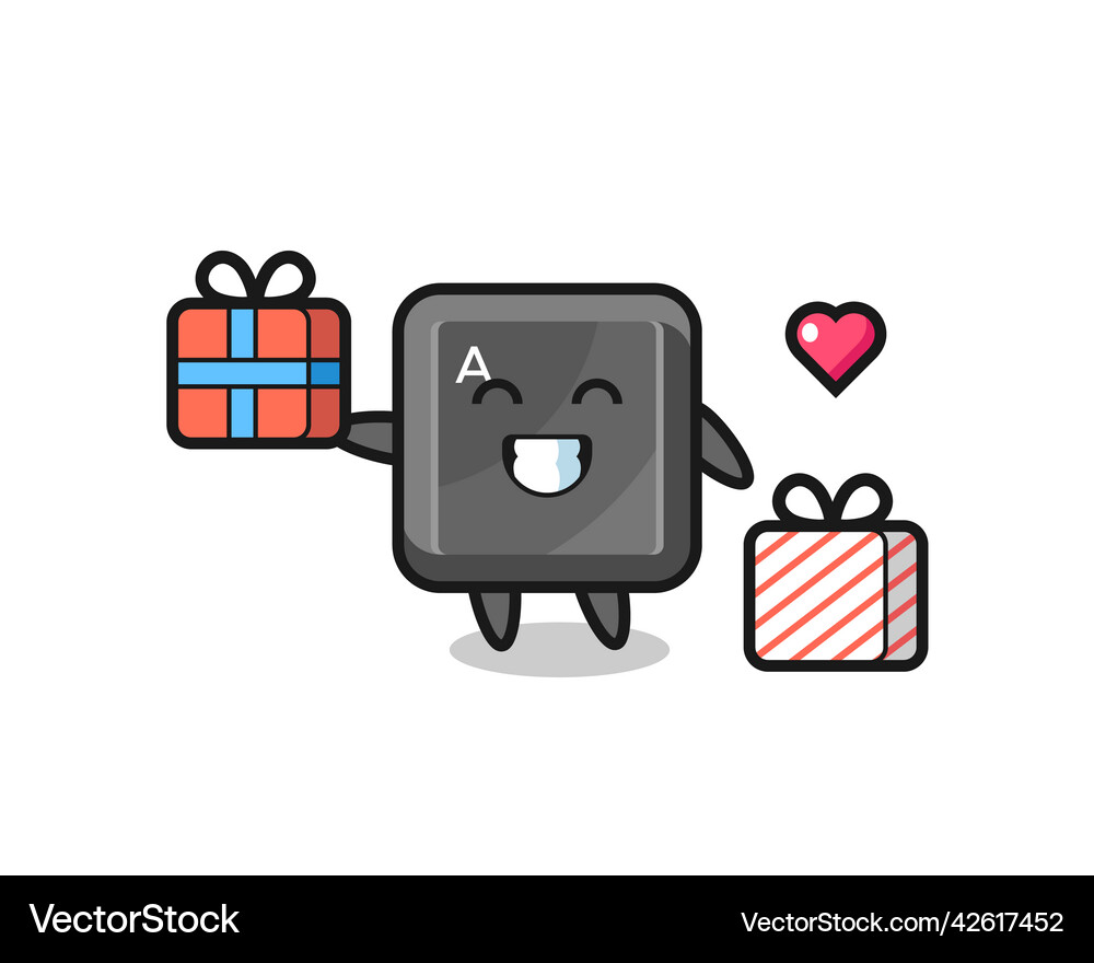 Keyboard button mascot cartoon giving the gift Vector Image