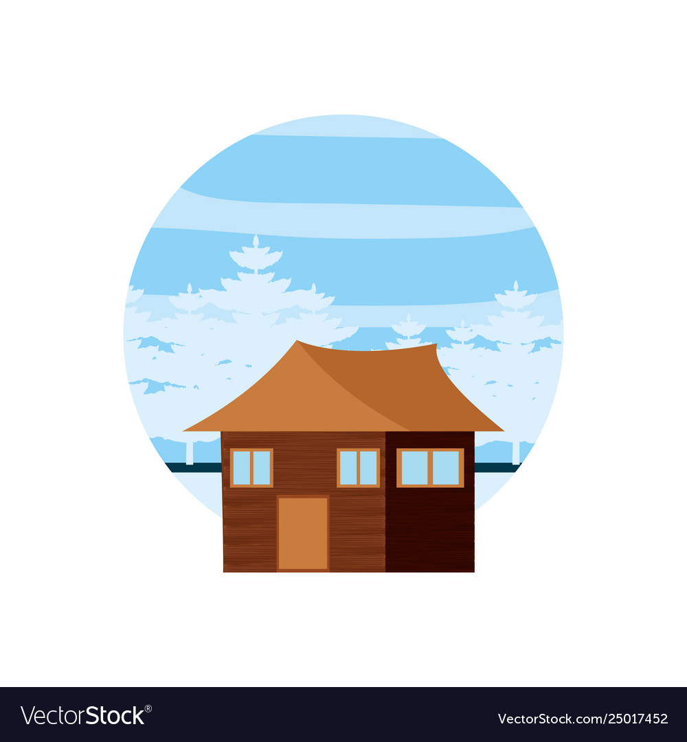 Log cabin wooden in frame circular Royalty Free Vector Image