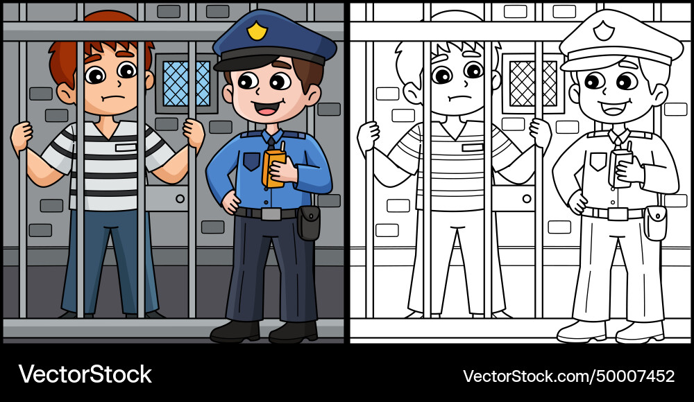 Police man and prisoner coloring page Royalty Free Vector
