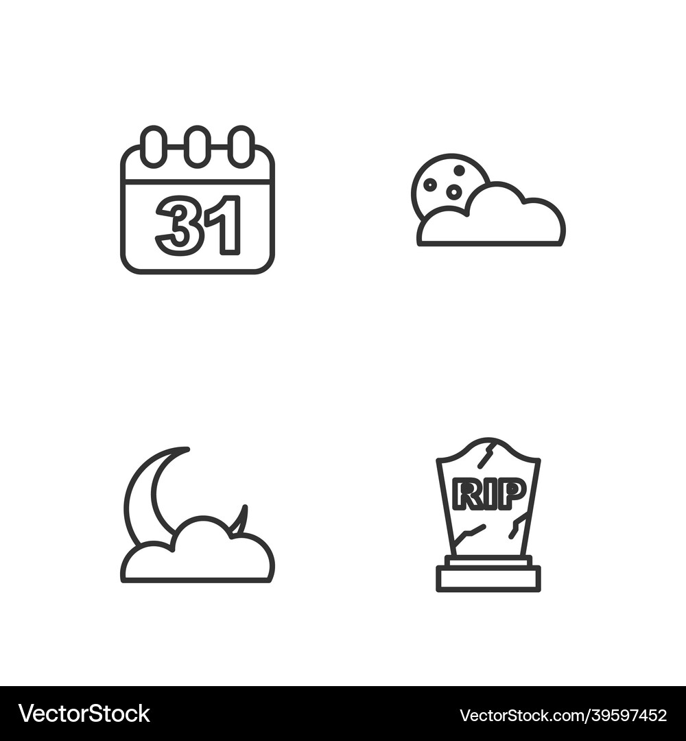 Set line tombstone with rip written moon Vector Image