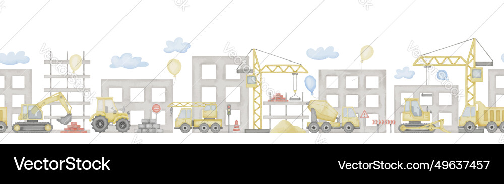 Border of building construction with trucks Vector Image