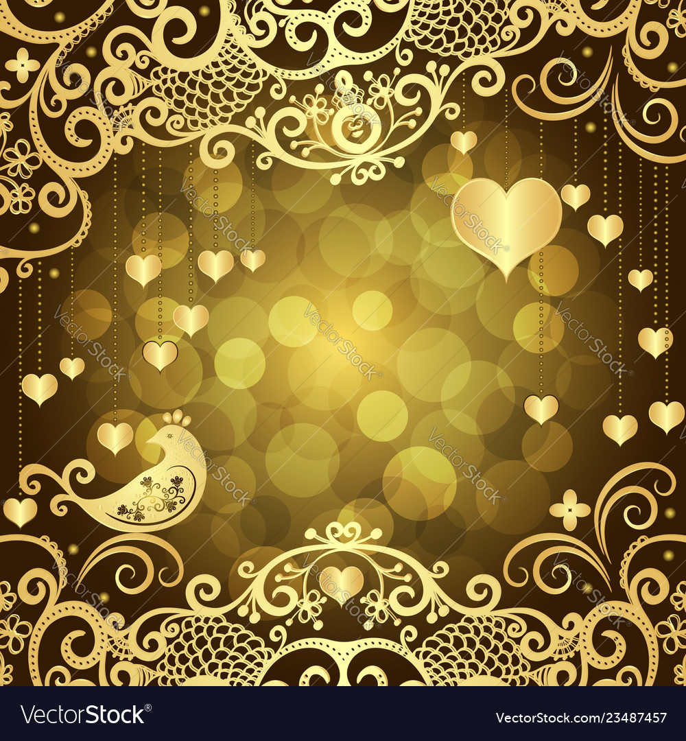 Gold valentines frame with golden hearts Vector Image