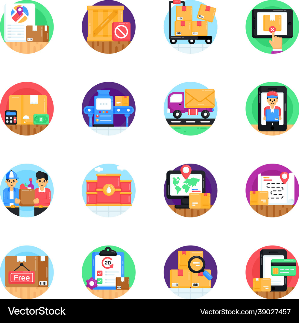 Pack of delivery services flat rounded icons Vector Image