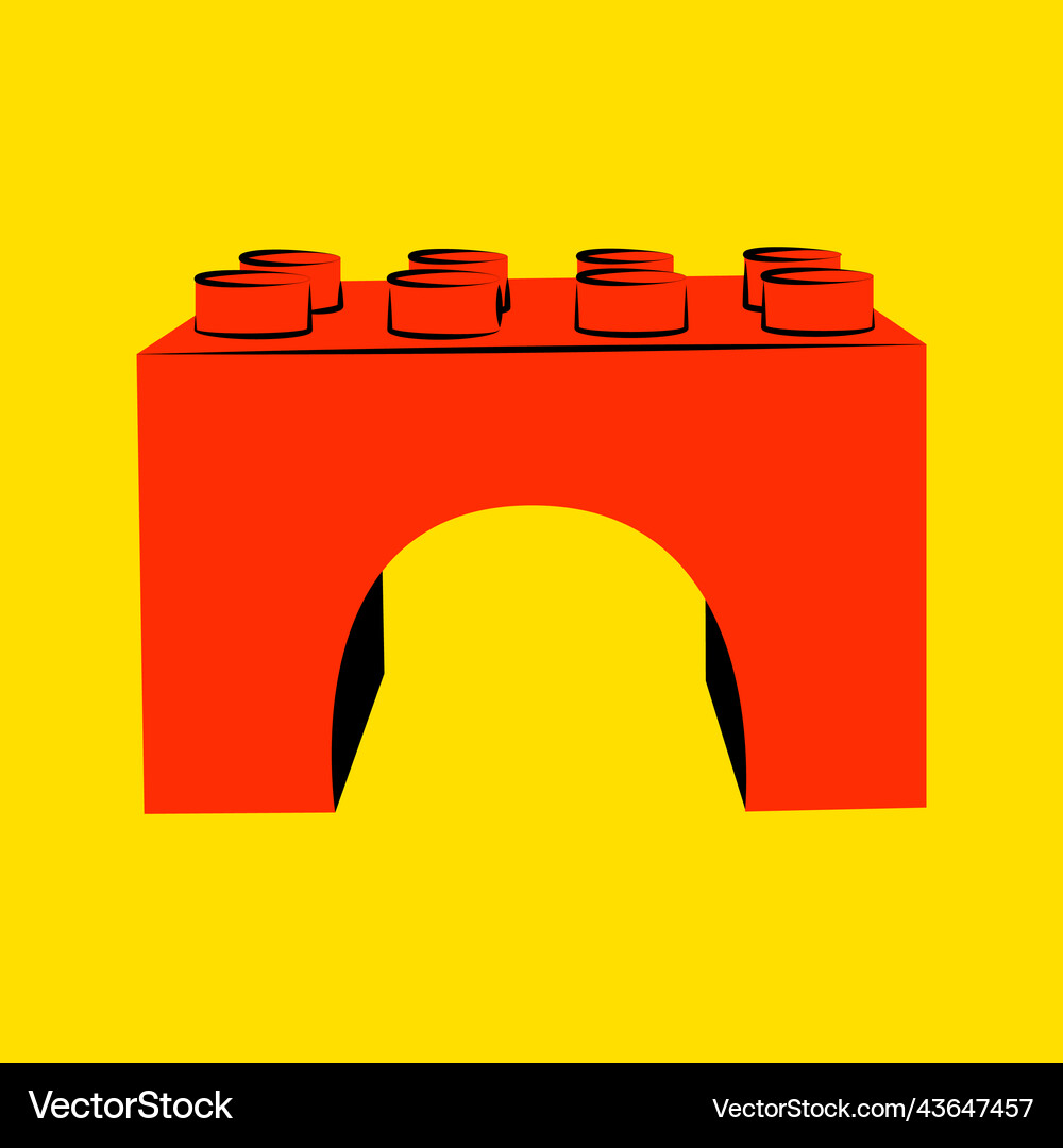 Red toy brick block in perspective retro Vector Image