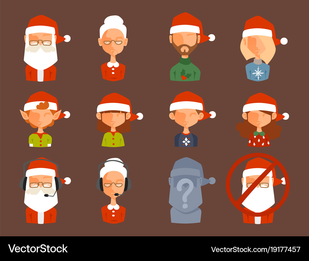Santa claus avatar face characters face Royalty Free Vector