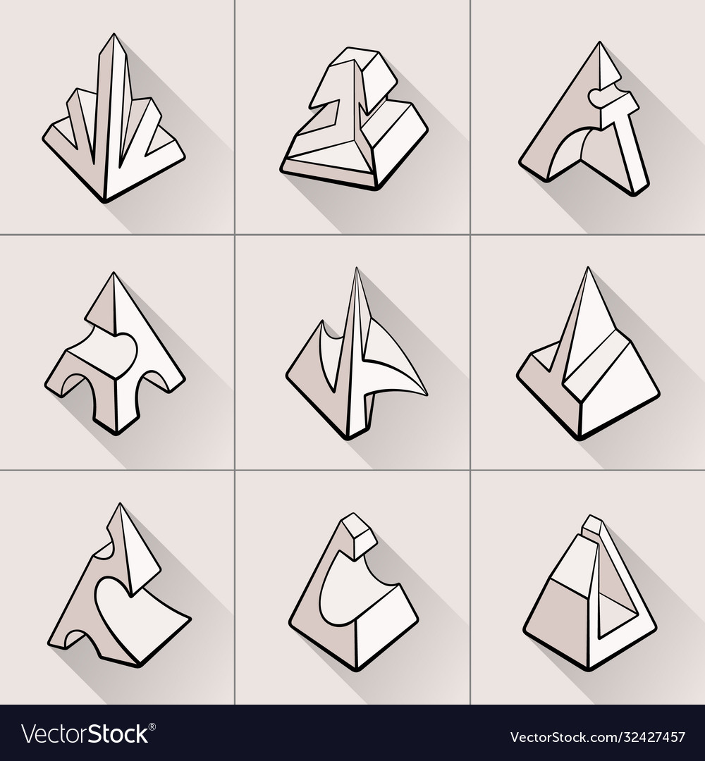 Set 3d geometric shapes pyramid designs Royalty Free Vector