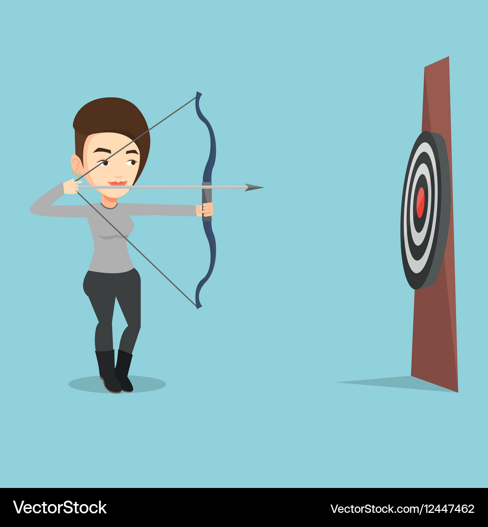 Archer aiming with bow and arrow at the target Vector Image
