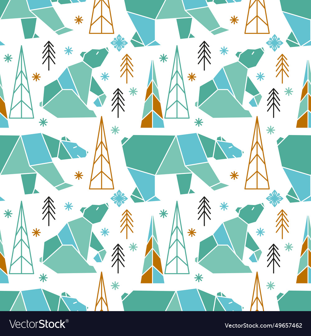 Polar bear geometric shapes winter print Vector Image