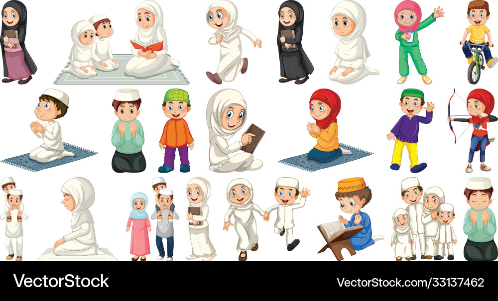 Set different muslim people cartoon character Vector Image