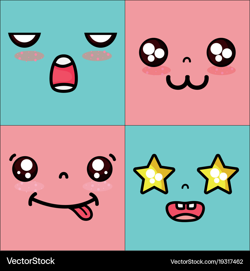 Set kawaii cute faces expression Royalty Free Vector Image